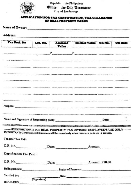 Application for Tax Certification/Tax Clearance of Real Property Taxes ... Application for Tax Certification/Tax Clearance of Real Property Taxes ...